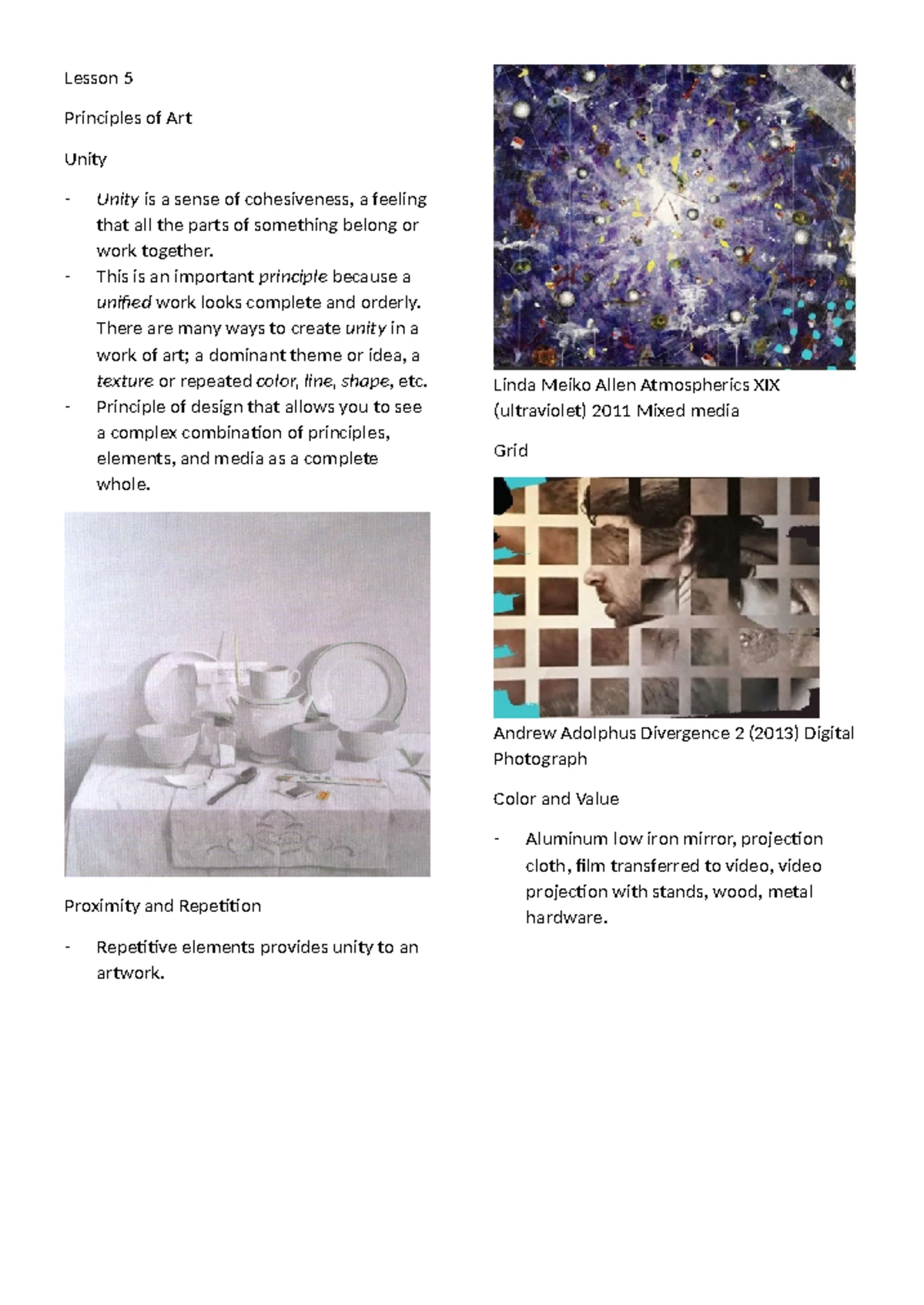 Lesson 3 - Exploring the Essential Elements of Art - Studocu