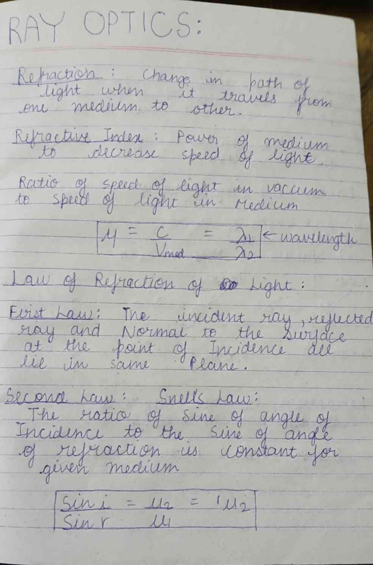 RAY OPTICS Class 12: Handwritten Premium Notes on Optical Instruments ...