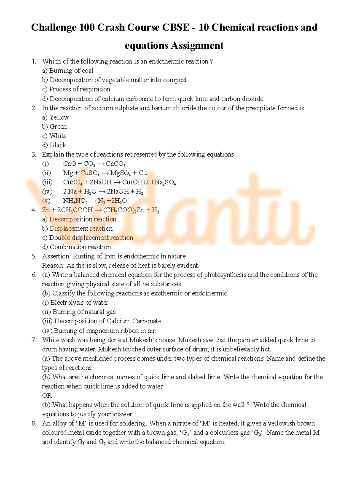 CBSE 10 Challenge 100 Crash Course: Chemical Reactions & Equations ...