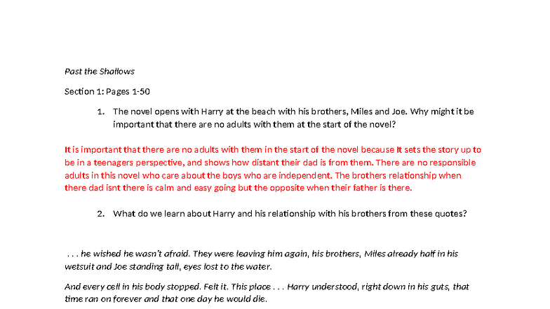 Past the Shallows: In-Depth Study Guide for Analysis and Themes - Studocu