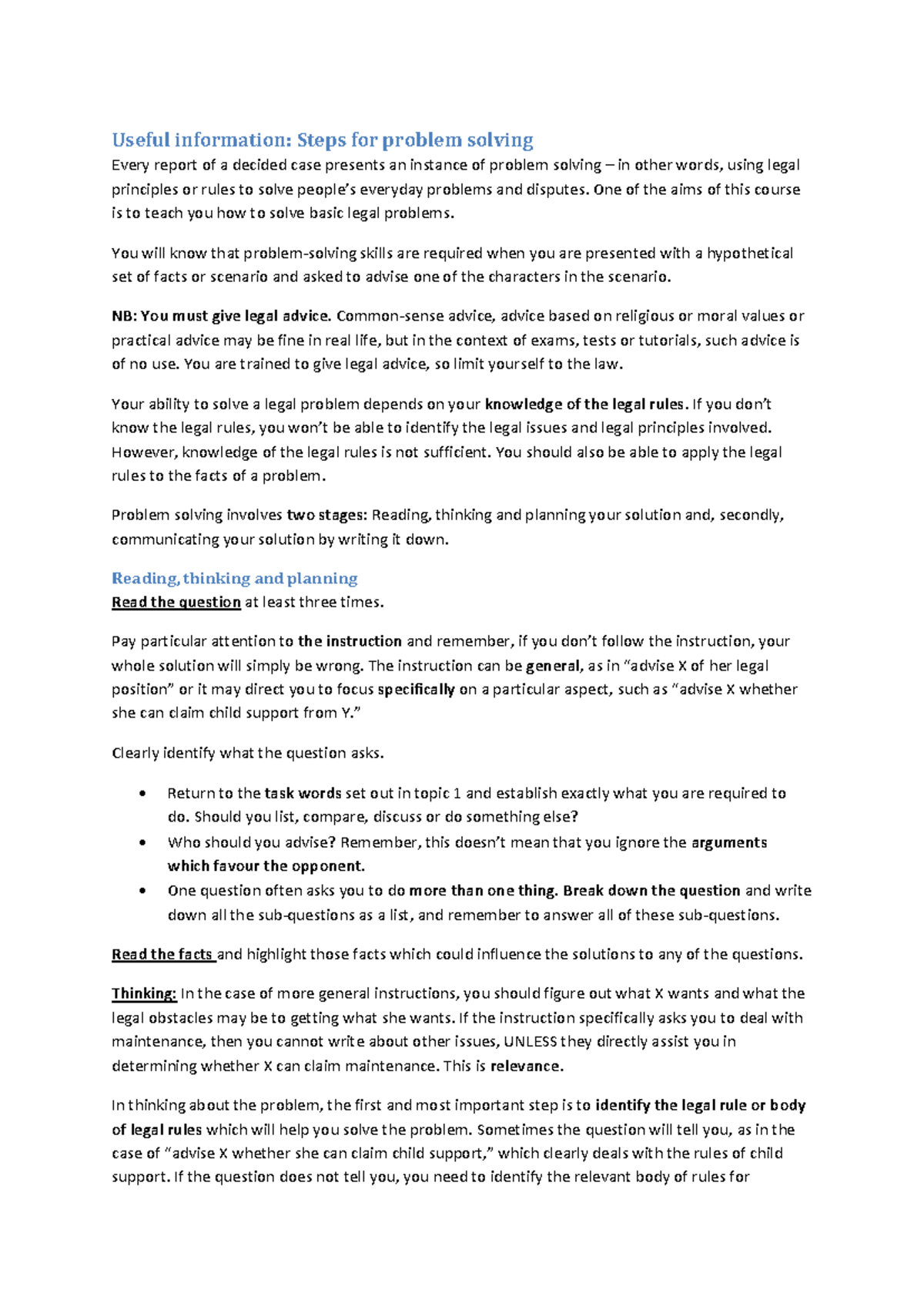 Legal Problem Solving Steps: A Guide for Law Students - Studocu