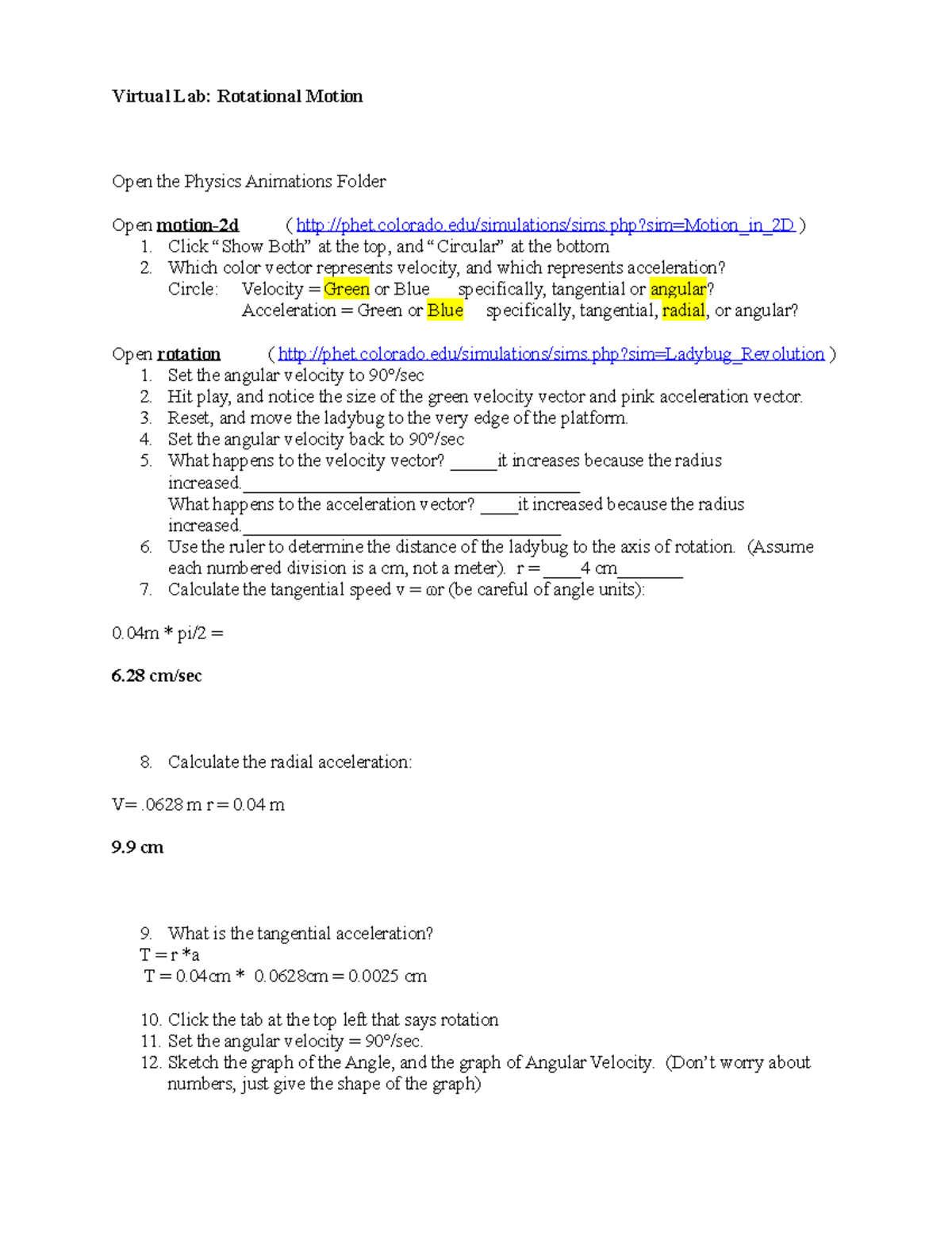 Rotational Motion Intro-1 - Virtual Lab: Rotational Motion Open the Physics Animations Folder ...