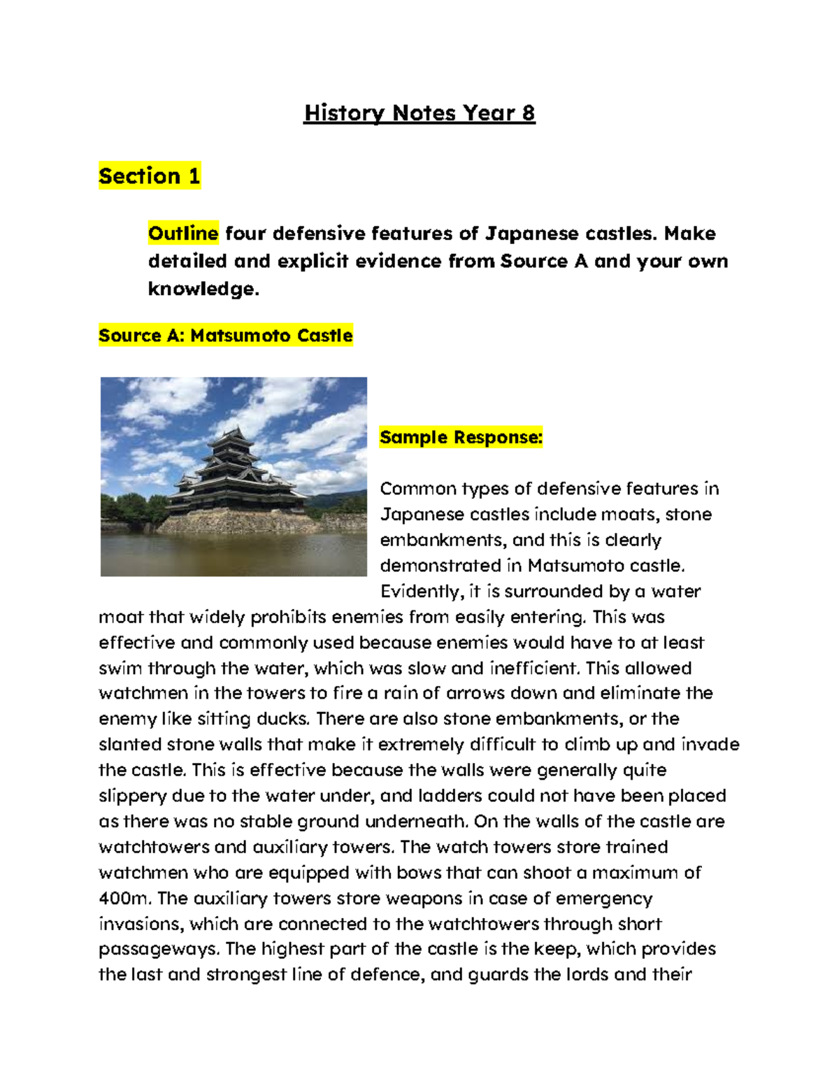 History Yearly Notes Year 8 - History Notes Year 8 Section 1 Outline ...