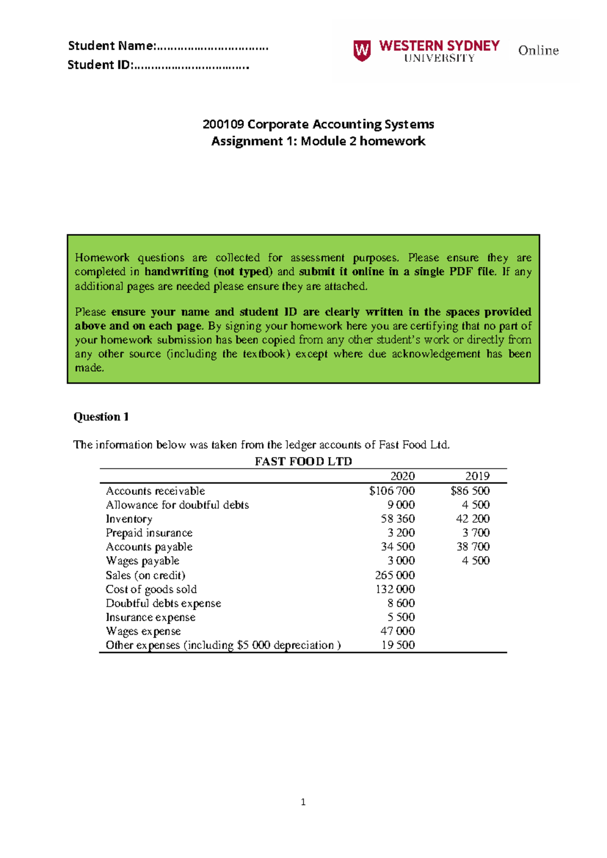 Corporate Accounting Systems - Module 2 Homework Assignment 1 - Studocu