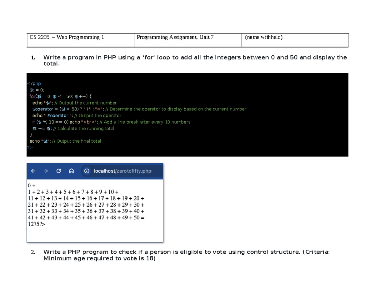 CS 2205 Web Programming 1 Programming Assignment Unit 7 Solutions - Studocu