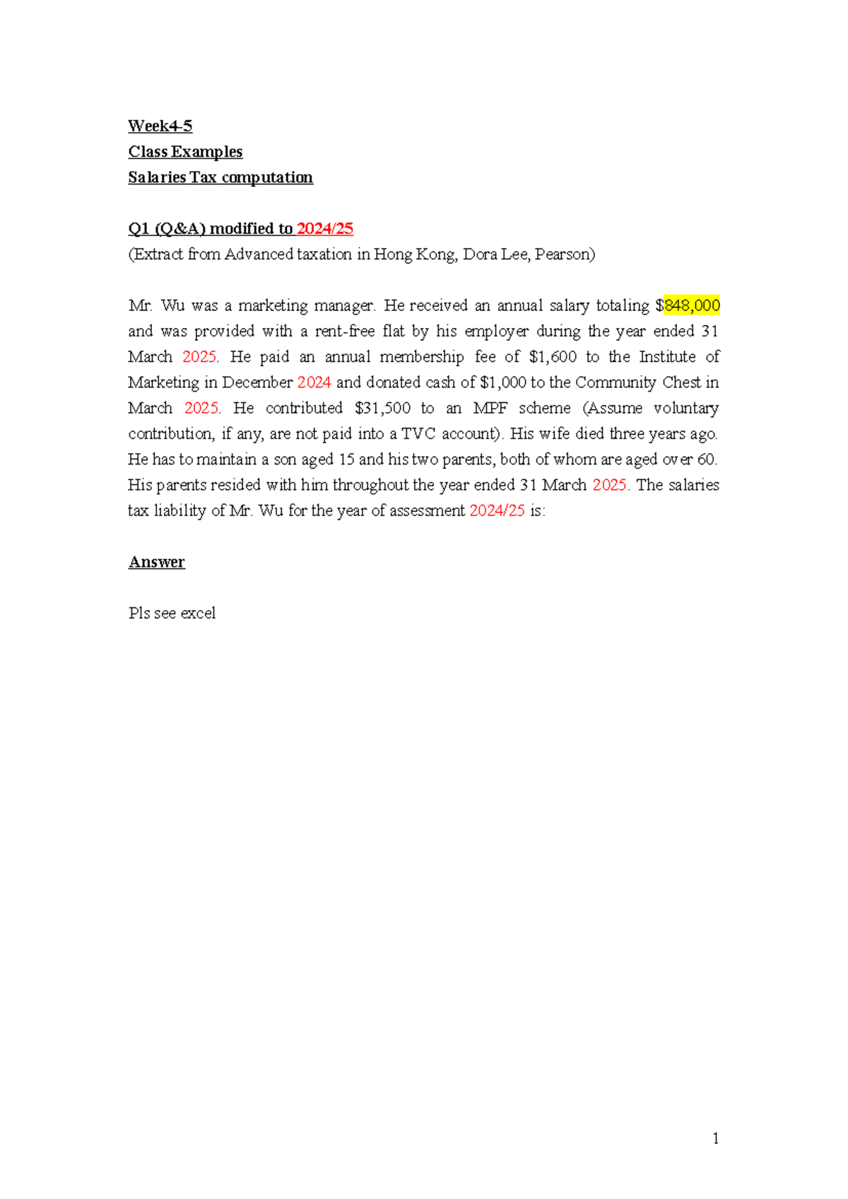 Salaries Tax Computation Class Example Q1-Q3 (Advanced Taxation HK ...