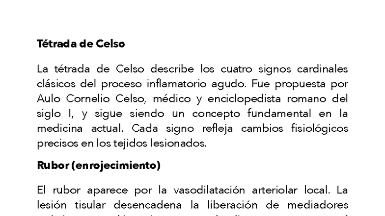Tétrada de Celso: Signos Clásicos de la Inflamación - Studocu