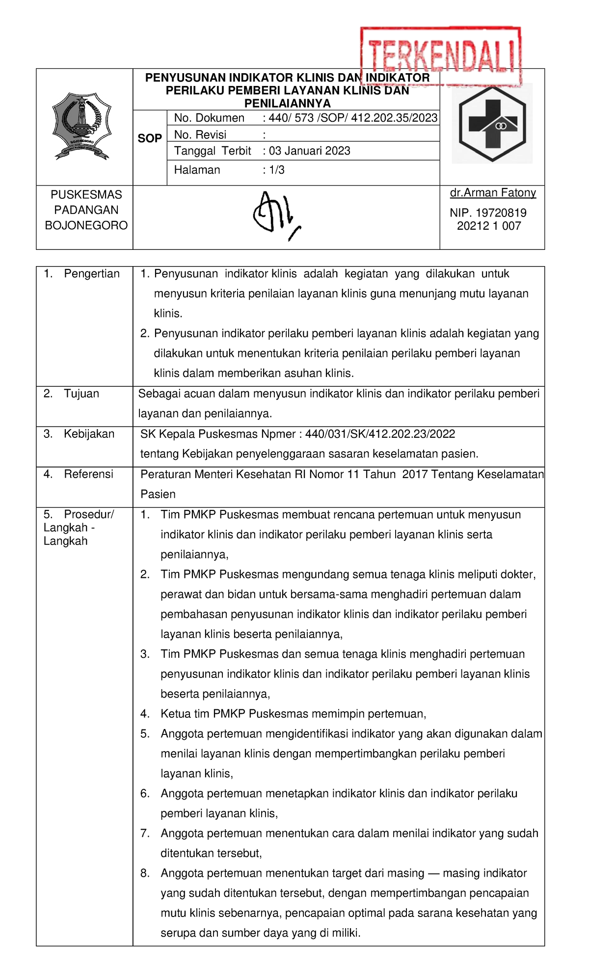 SOP Penyusunan Indikator Klinis dan Penilaian Layanan Kesehatan - Studocu