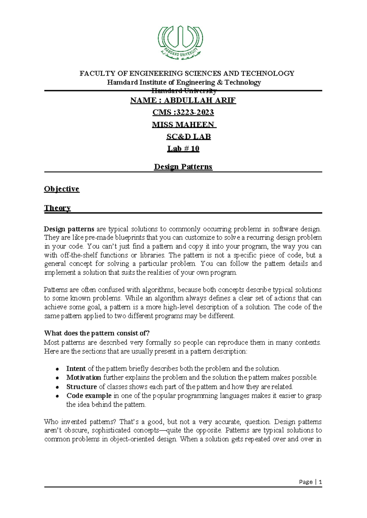 LAB 10: Design Patterns in Software Engineering (SC&D) - Studocu