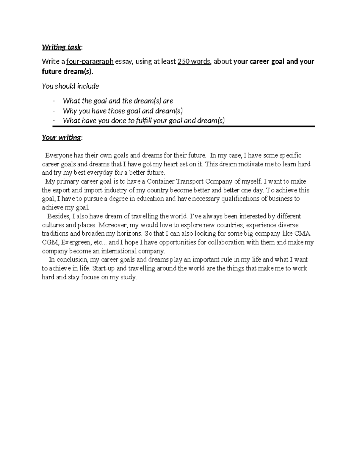 Writing Assignment 1 - Writing task: Write a four-paragraph essay ...