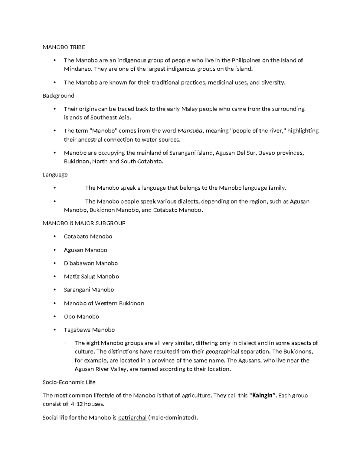 Manobo- Tribe - Yes - MANOBO TRIBE The Manobo are an indigenous group ...