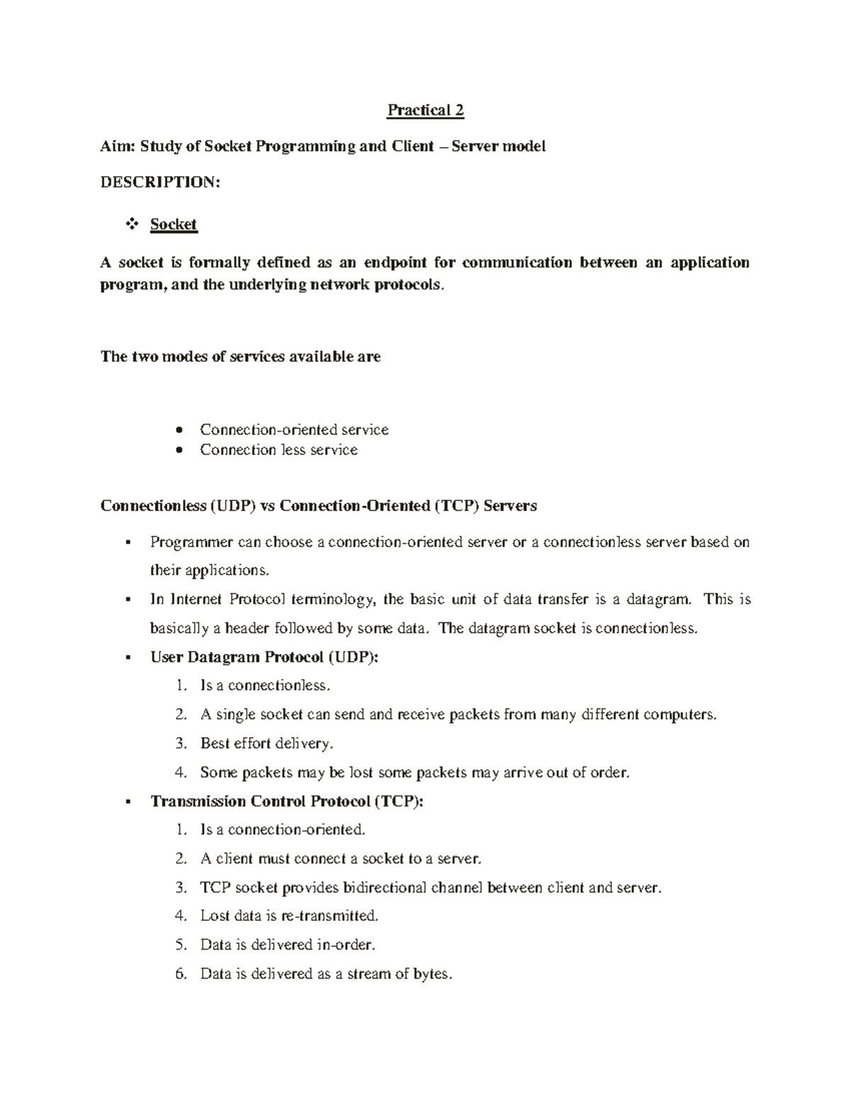 Socket Programming - Practical 2: Client-Server Model & Types - Studocu