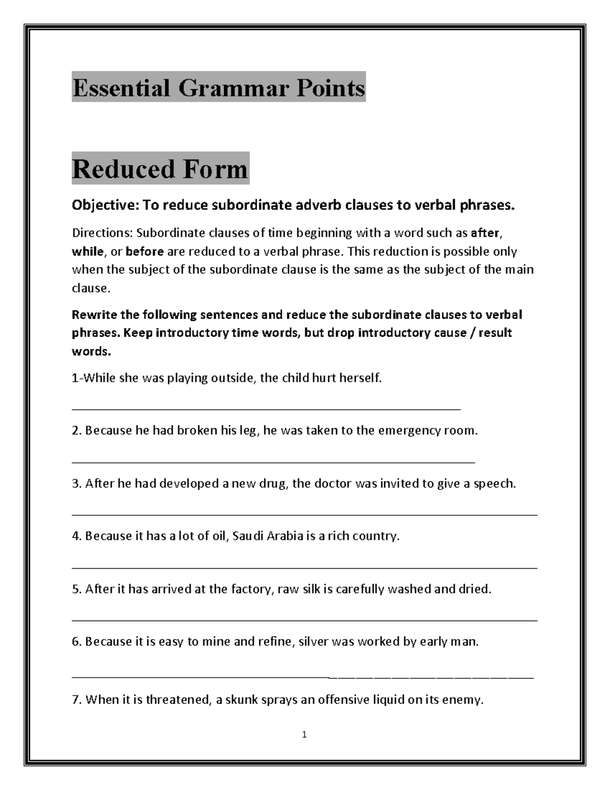 Essential Grammar Points - Essential Grammar Points Reduced Form ...