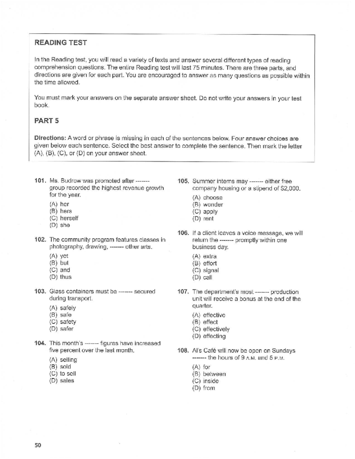 PIE - Reading Test 1 - Comprehension Practice - Studocu