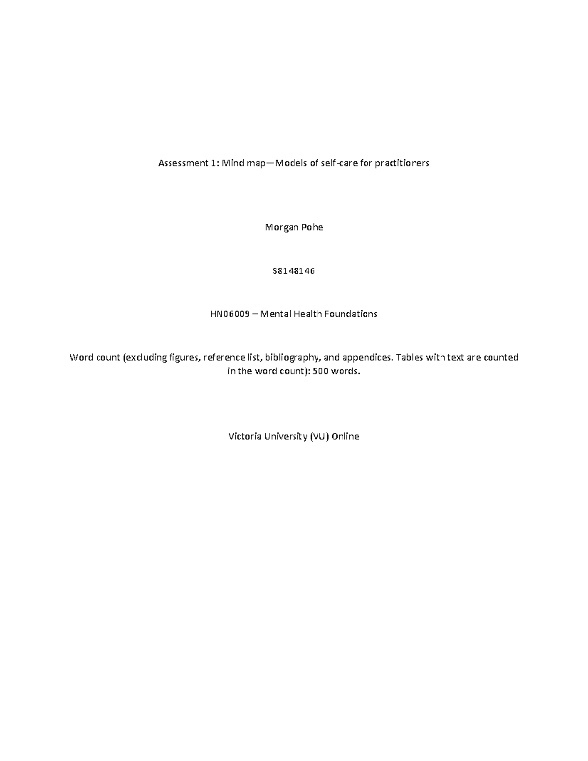 Assessment 1: Mind Map on Self-Care Models for Practitioners HN06009 ...