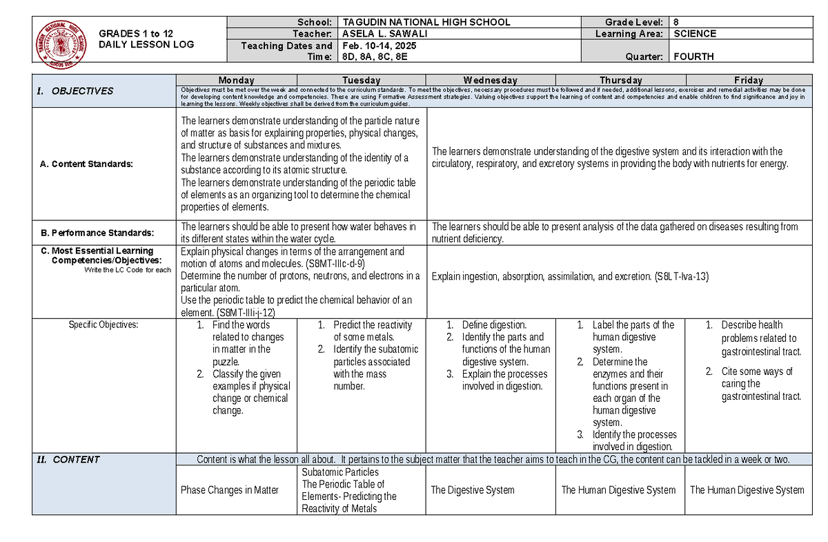 Dll-3rd feb.10-14, 2025 - GRADES 1 to 12 DAILY LESSON LOG School ...