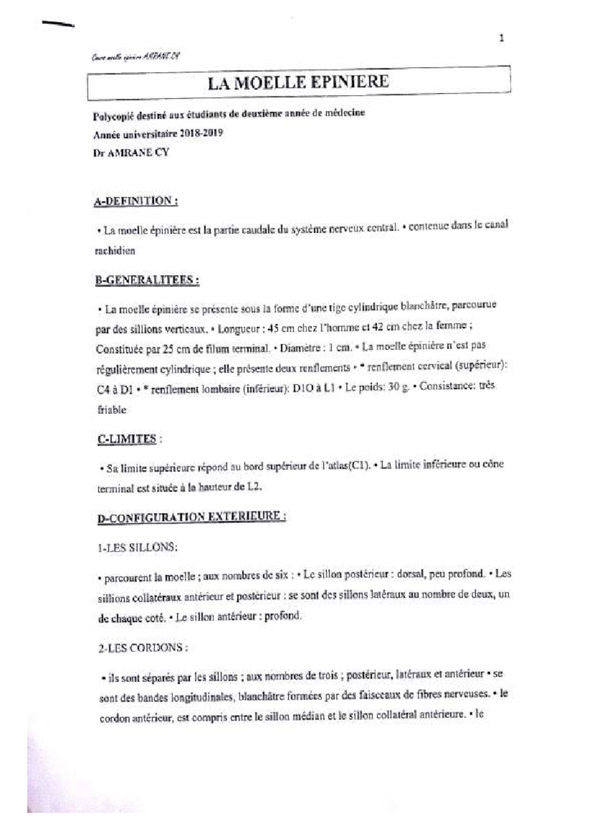 Anato 2an-moelle epiniere 2019 amrane - cours de médecine générale ...