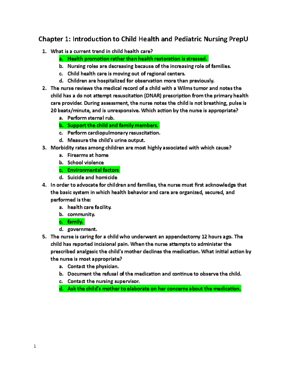 Child Health & Pediatric Nursing: Key Concepts & Trends PrepU - Studocu