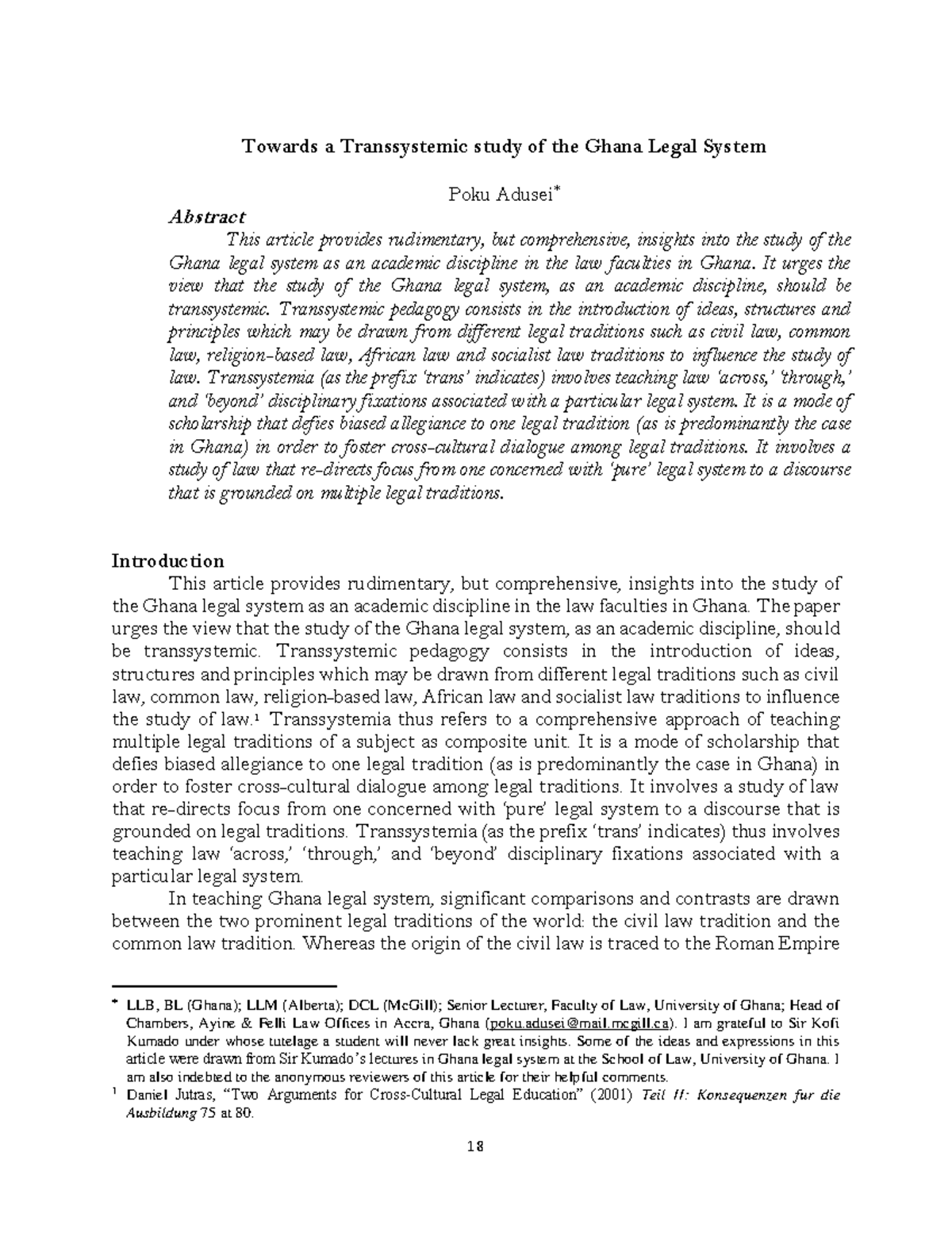 Transsystemic Approach to the Ghana Legal System: Insights and Analysis ...