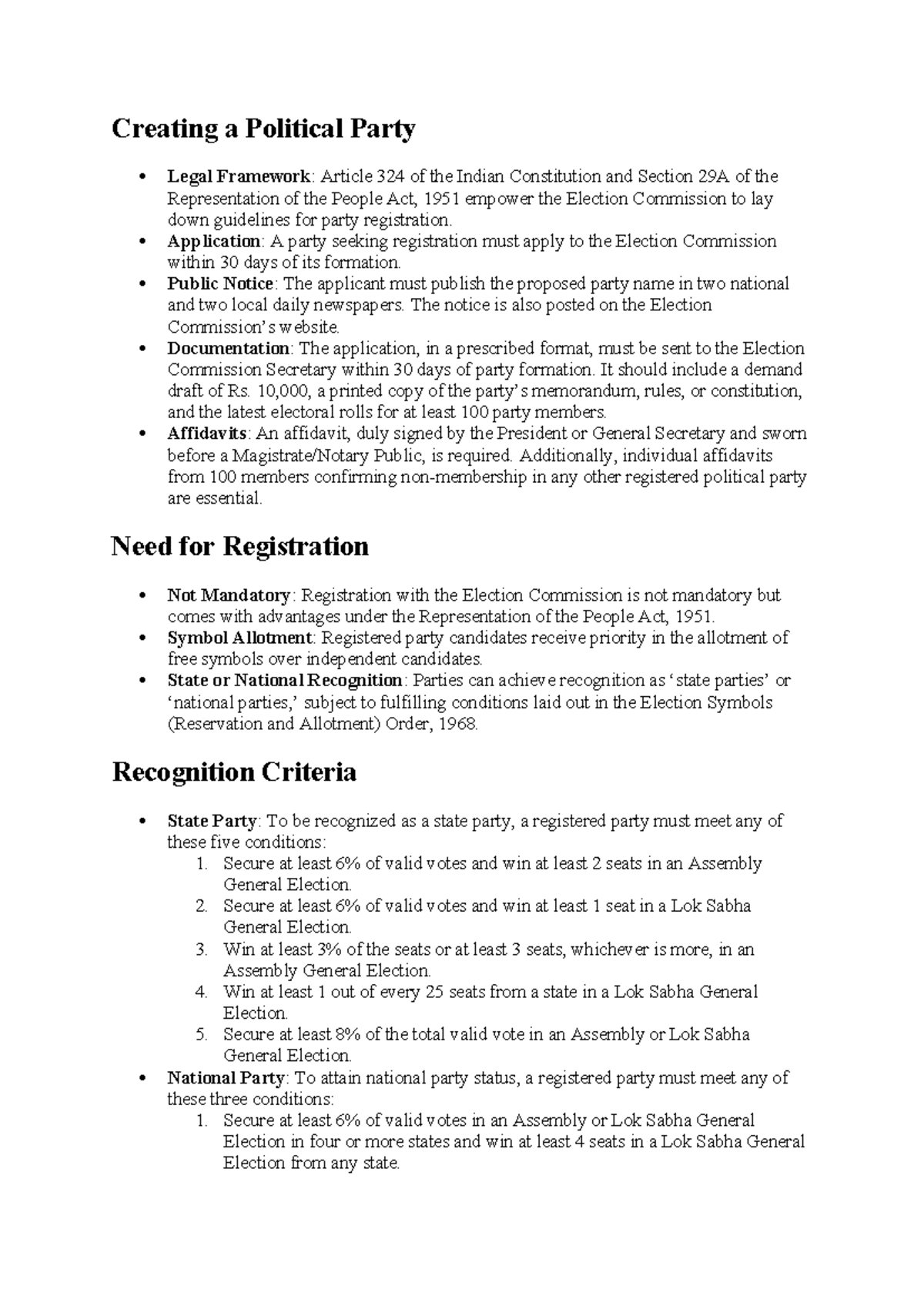 Creating Political Parties in India: Legal Framework & Guidelines - Studocu