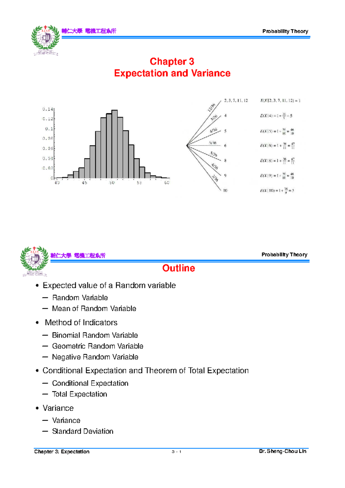 輔仁大學 電機工程系所 Probability Theory Chapter 3: Expectation & Variance - Studocu