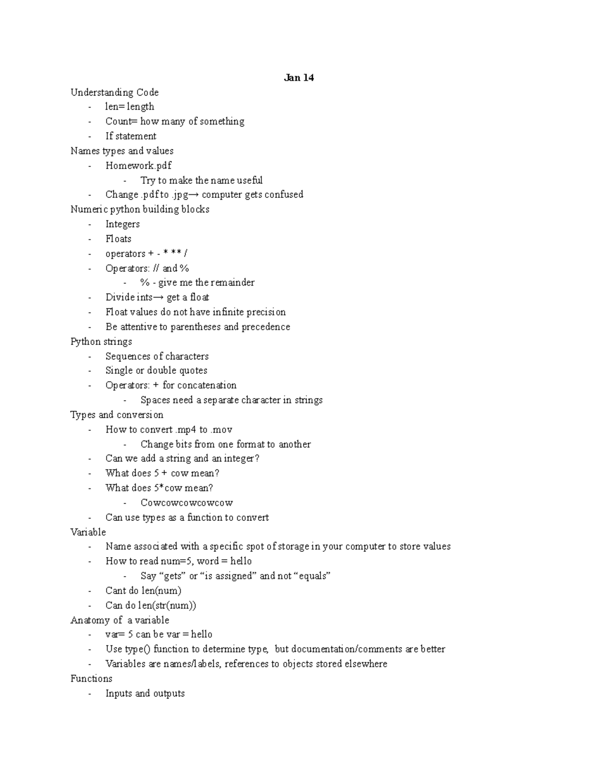 Compsci 101 Lecture Notes: Code Understanding and Function Basics - Studocu