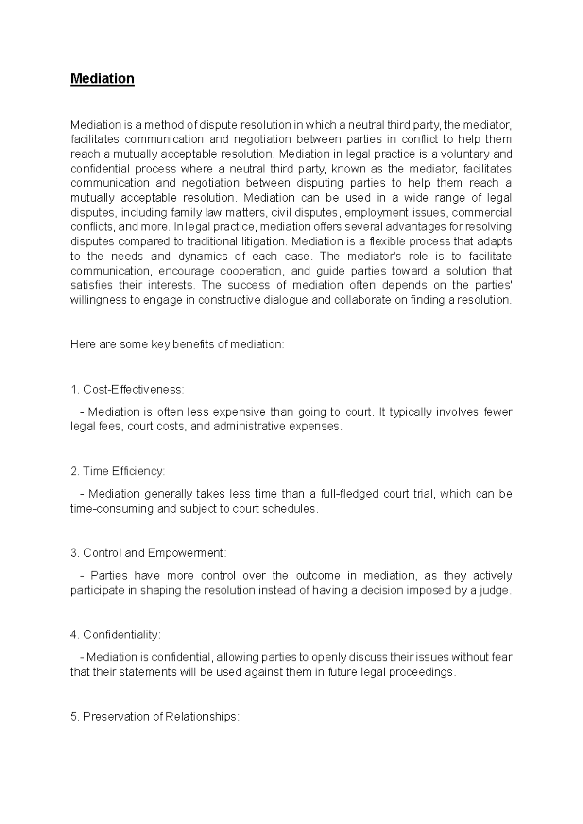 Mediation Notes: Understanding Dispute Resolution Methods - Studocu
