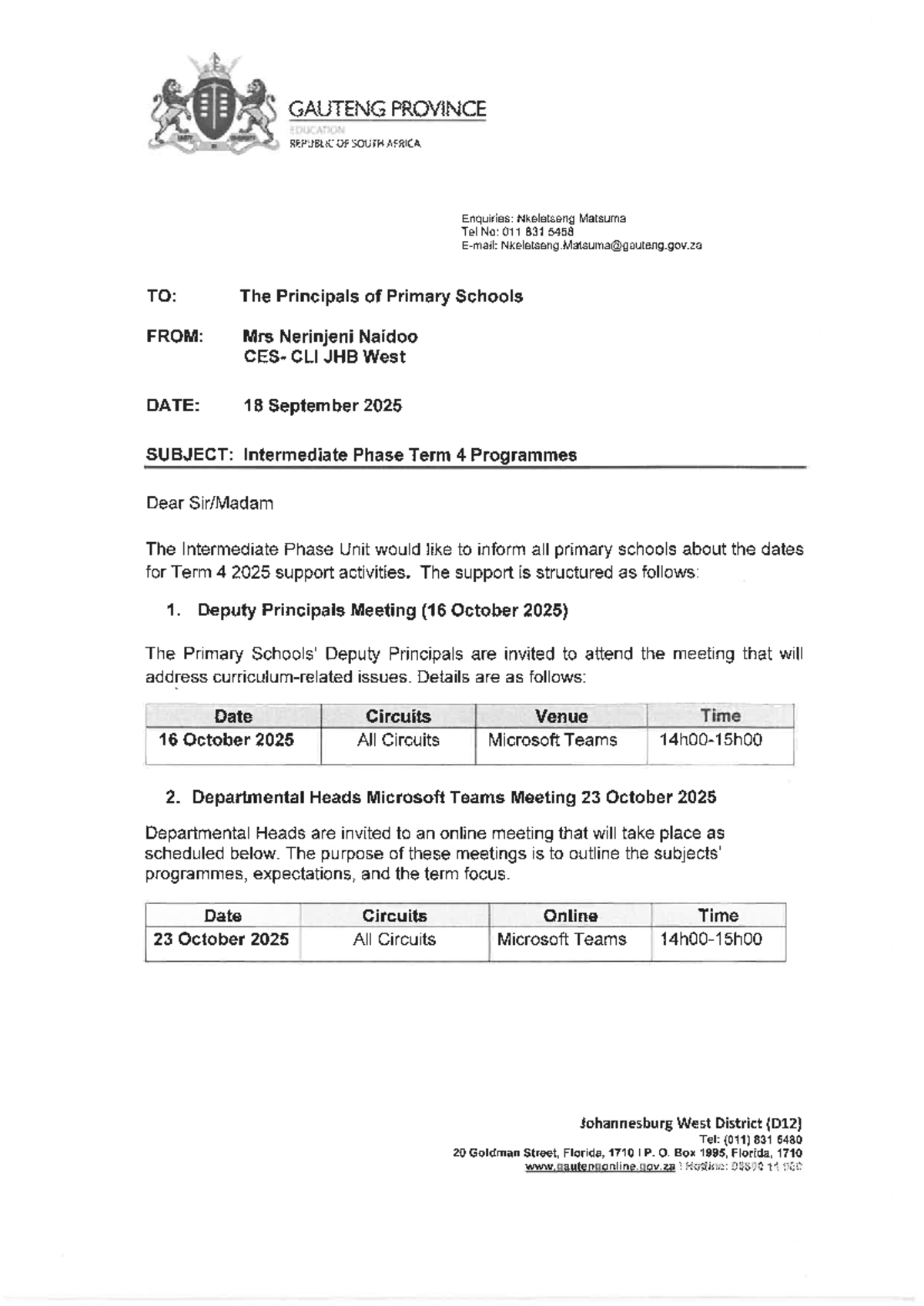 Intermediate Phase Term 4 Memo 2025 - Gauteng Education - Studocu