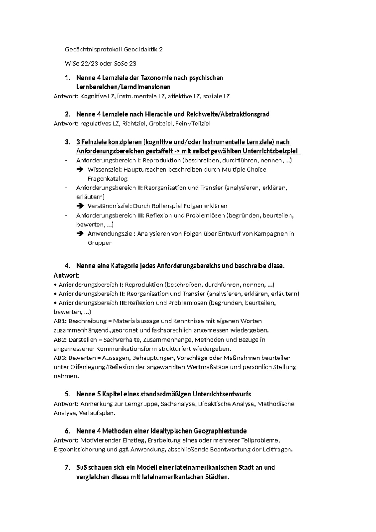 Geo-Didaktik 2: Altklausuren und Gedächtnisprotokolle WiSe 22/SoSe 23 ...