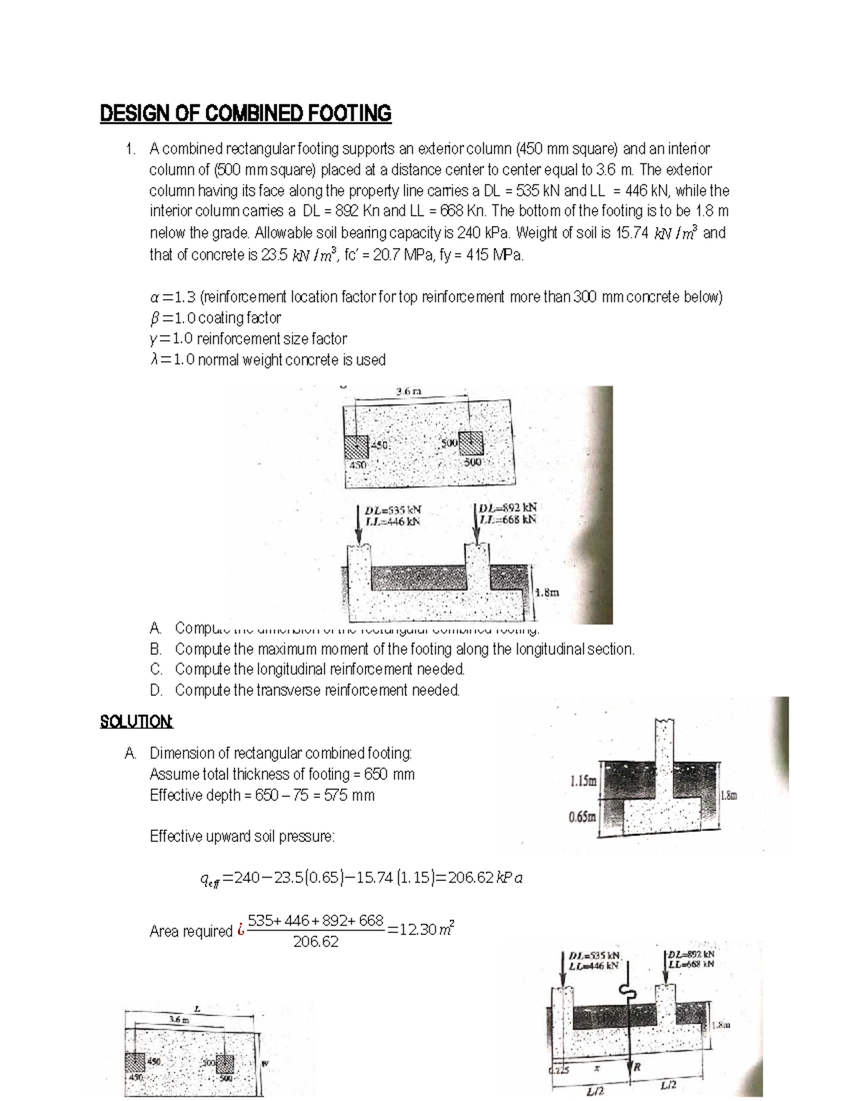 DESIGN OF COMBINED FOOTING: Analysis & Calculations for Structural ...
