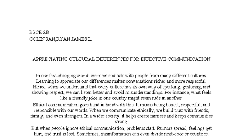Activity 1: Appreciating Cultural Differences for Effective ...