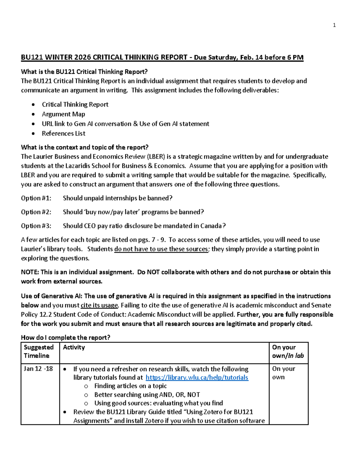 BU121 WINTER 2026 CRITICAL THINKING REPORT GUIDELINES & RUBRIC - Studocu