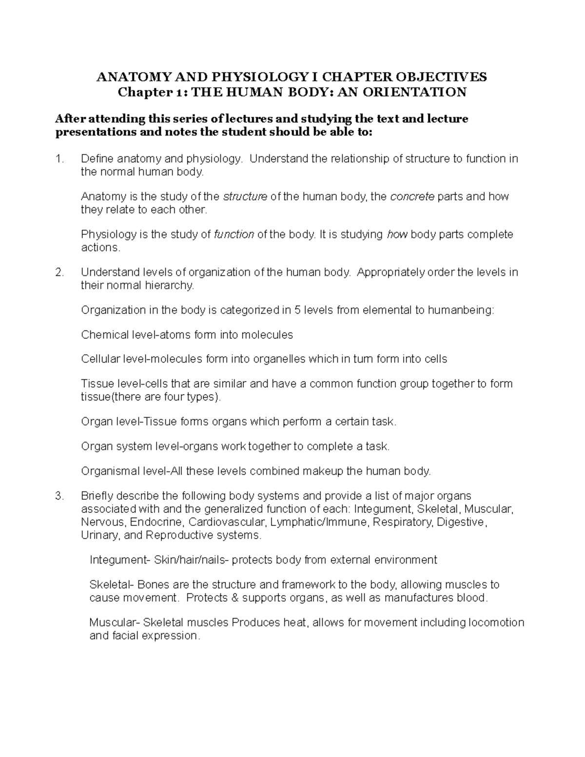 CH 01 Objectives - THE Human BODY AN Orientation - ANATOMY AND ...