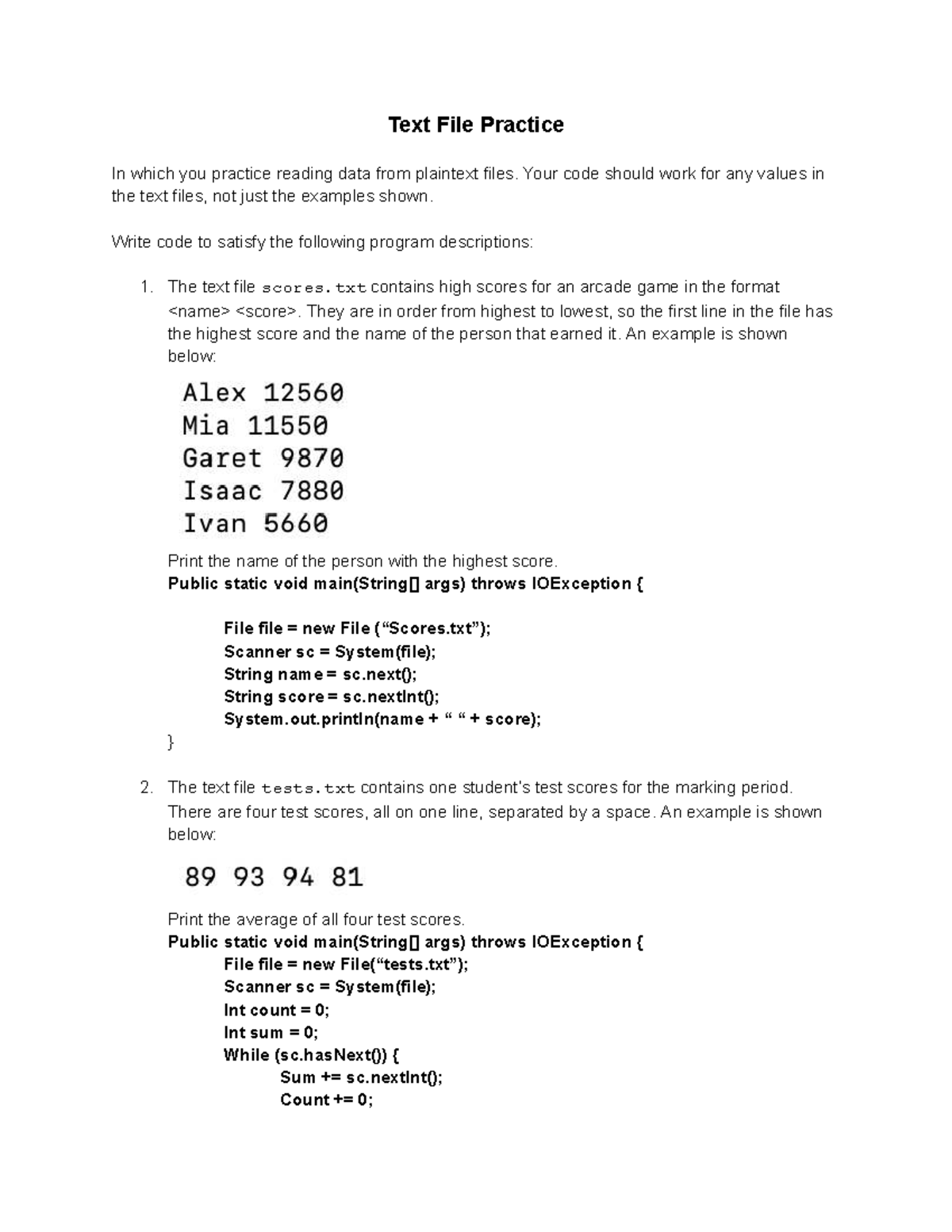 Text File Practice: Reading & Analyzing Data from Scores and Temps ...