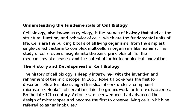 Advanced Cell Biology: Understanding Cellular Fundamentals and ...