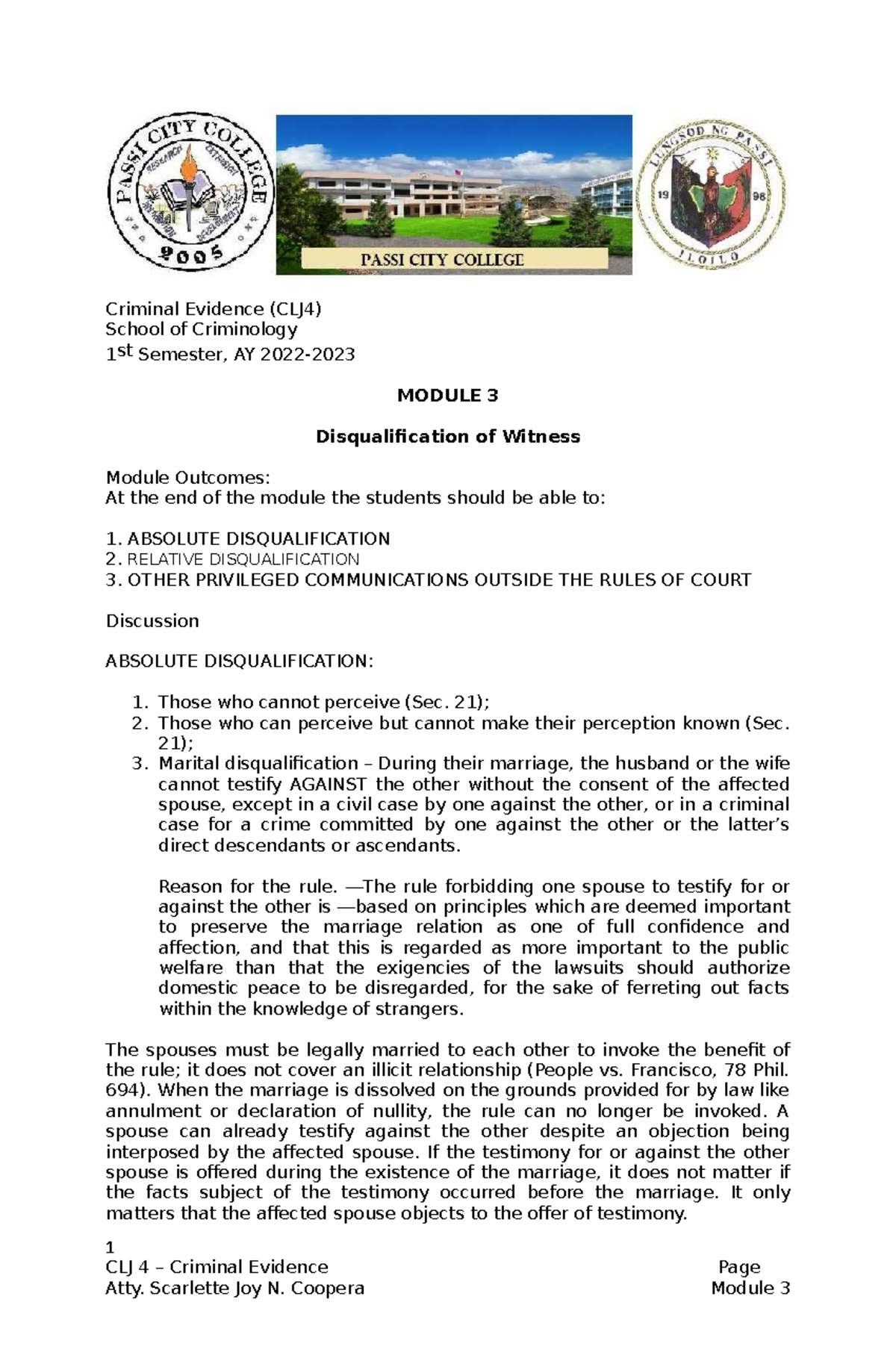 CLJ4 Criminal Evidence Module 3: Disqualification of Witnesses Explained - Studocu