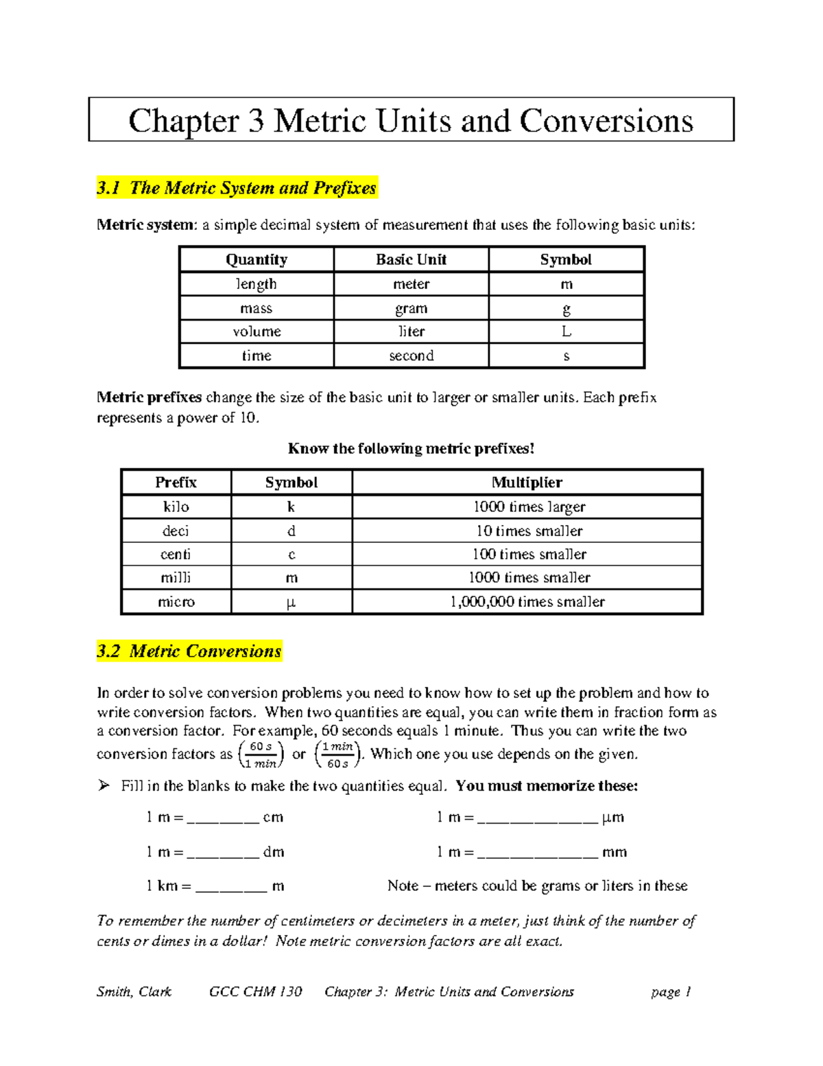 GCC CHM 130 Chapter 3: Metric Units, Conversions, and Temperature - Studocu