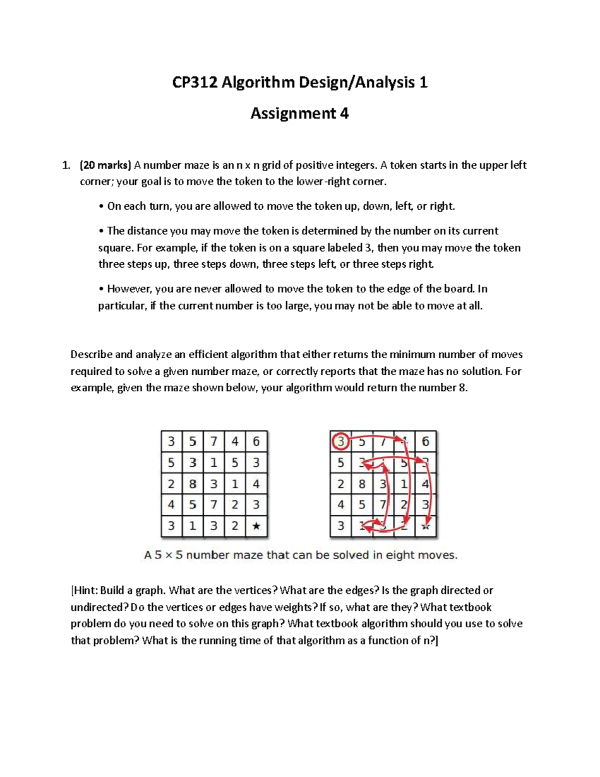 CP312 Algorithm 1 Assignment 4: Number Maze & Graph Analysis - Studocu
