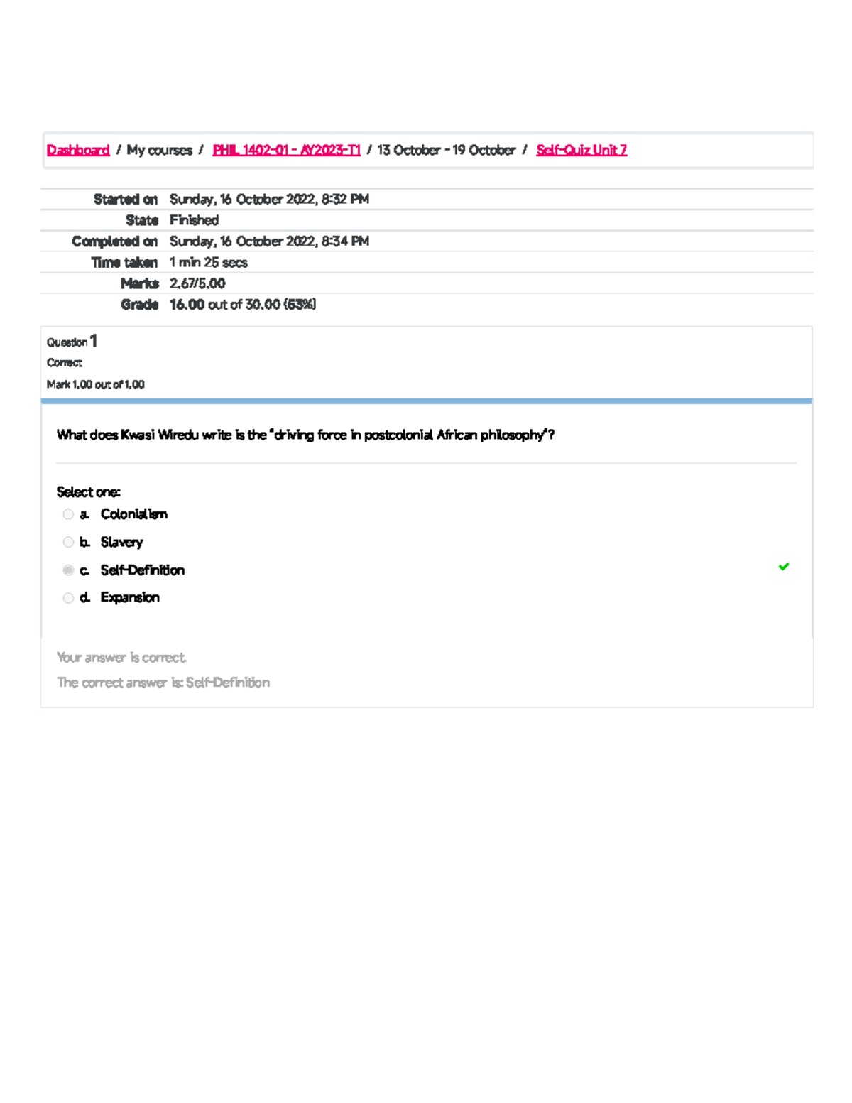 Self-Quiz Review for Unit 7 - Attempt Analysis Guide - Studocu