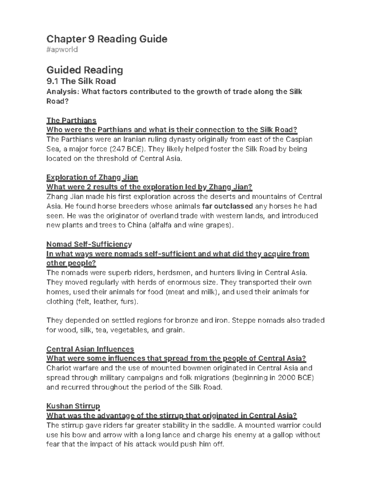 Chapter 9 Reading Guide: Trade, Cultural Exchange, and Impact - Studocu