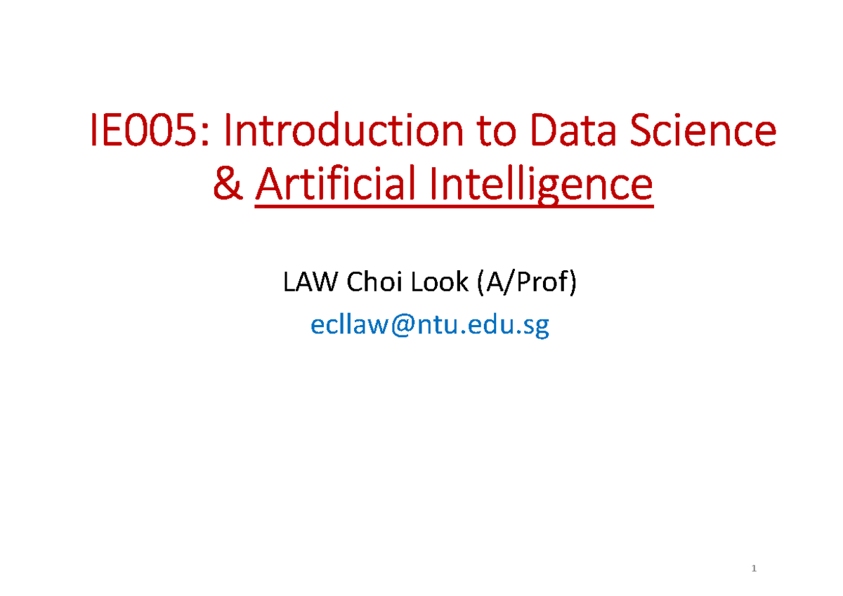 IE005: Introduction to Data Science & AI - Lecture Notes - Studocu