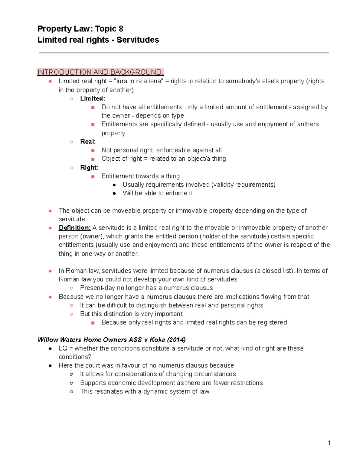 Property Law (2021) - Term 4: Limited Real Rights & Servitudes ...