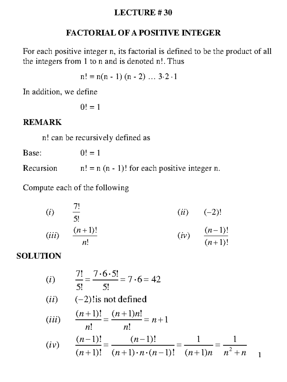 LECTURE 30: FACTORIAL OF A POSITIVE INTEGER AND COUNTING METHODS - Studocu