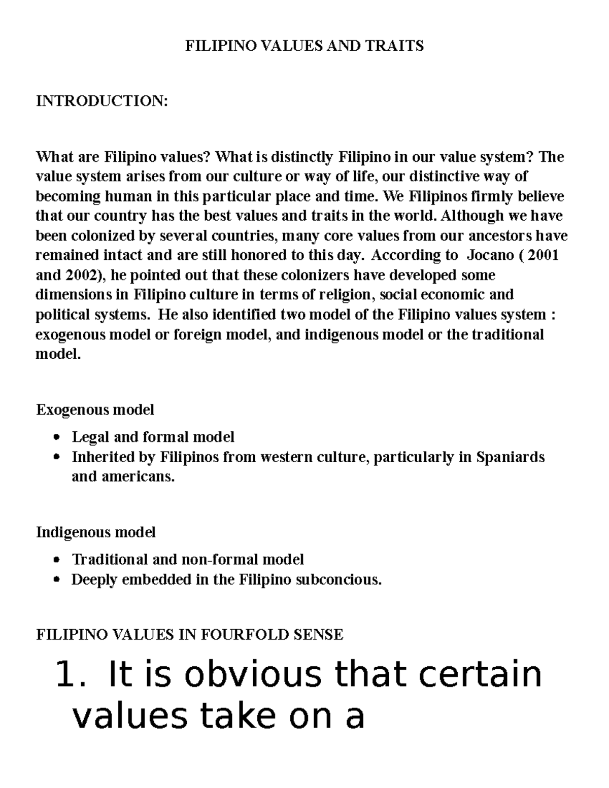 Filipino Values AND Traits UTS - FILIPINO VALUES AND TRAITS ...