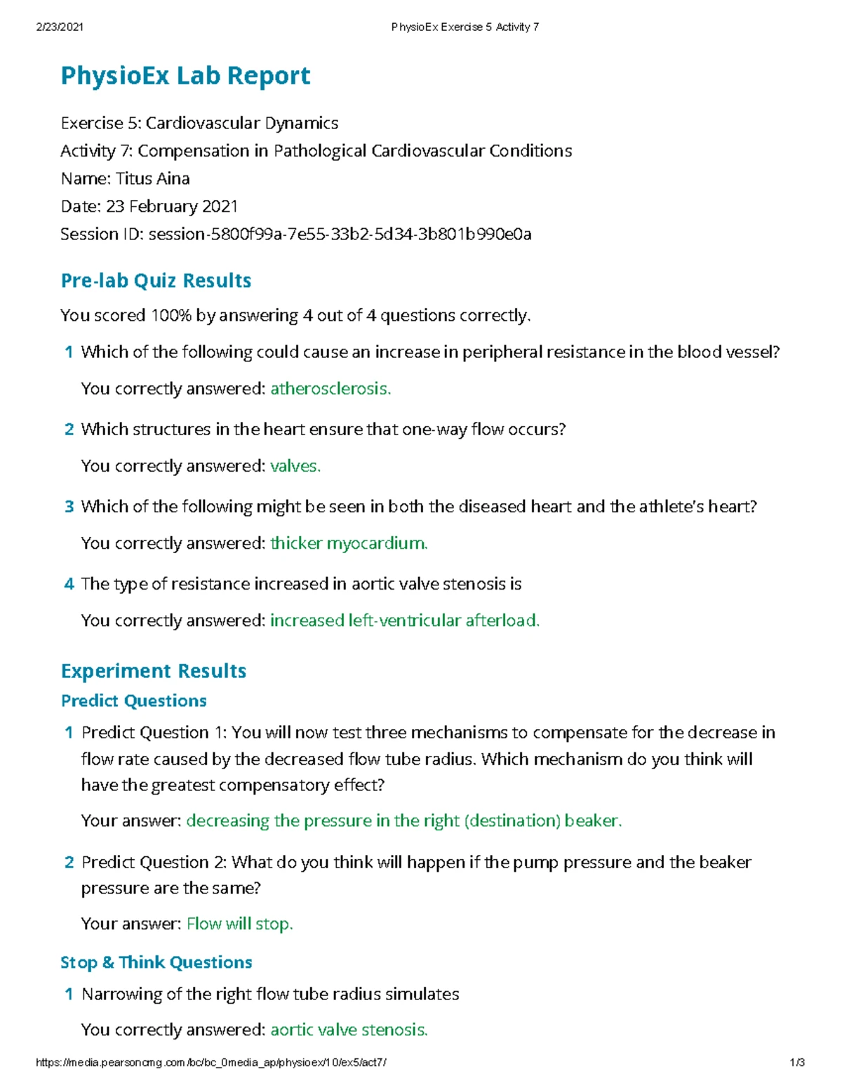Physio Ex Exercise 9 Activity 1 - PhysioEx Lab Report Exercise 9: Renal ...