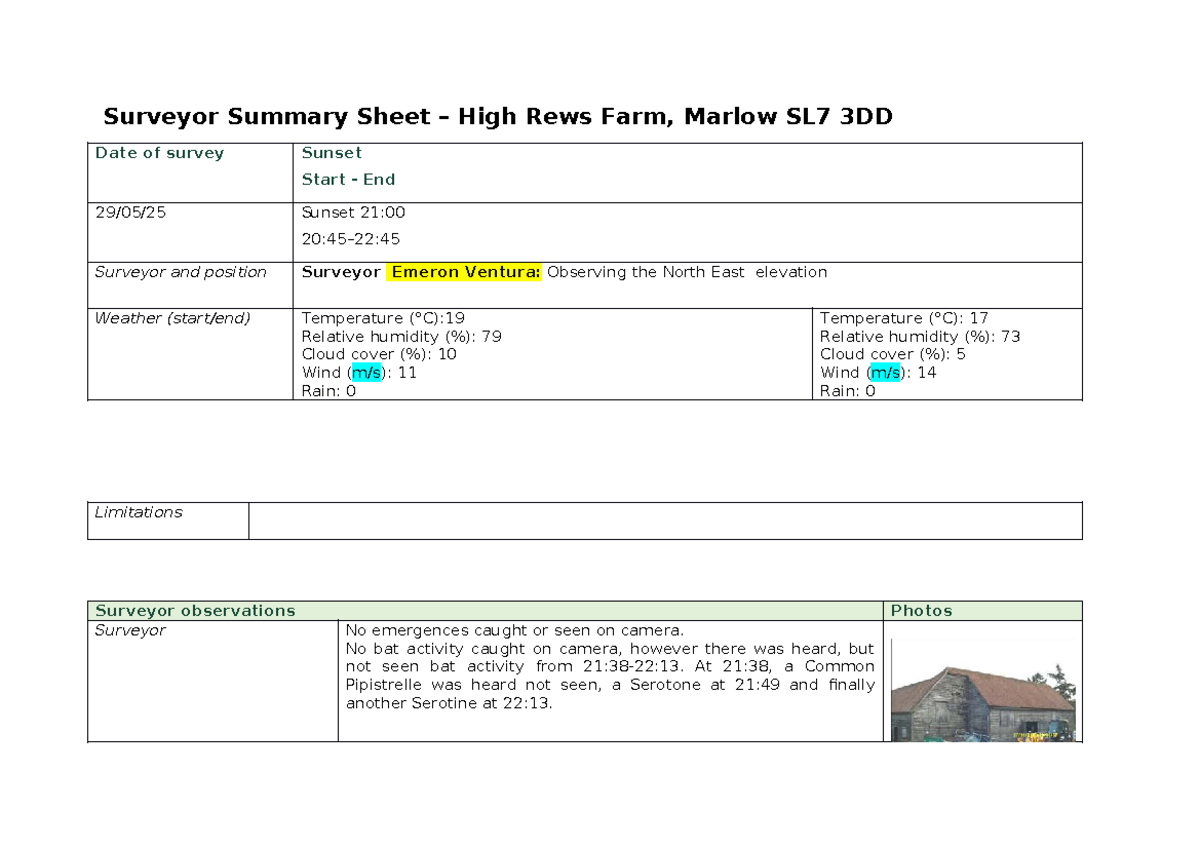 Surveyor Summary Sheet: High Rews Farm Survey Report - Studocu