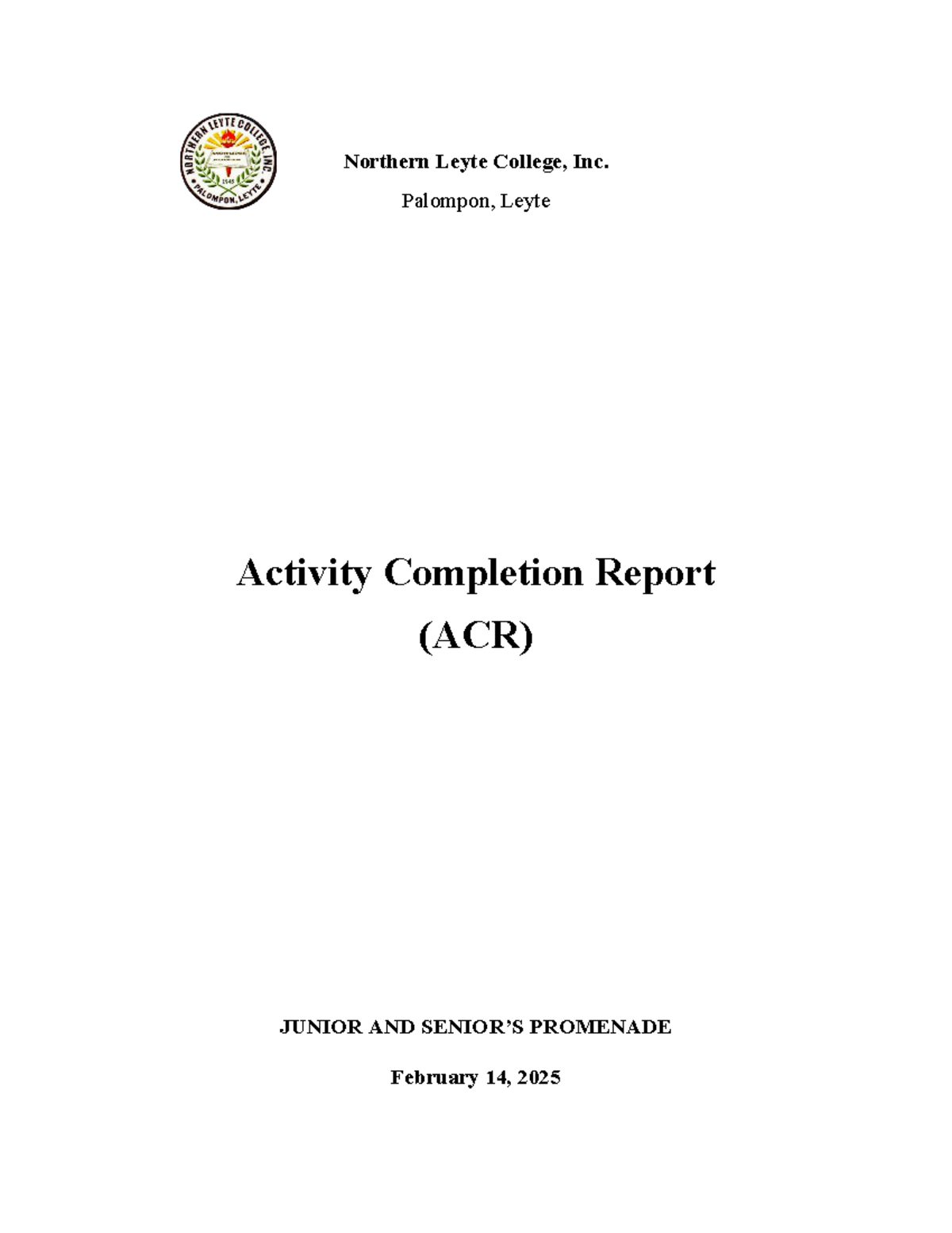 JS PROM ACR - Activity Completion Report for JS Prom 2025 - Studocu