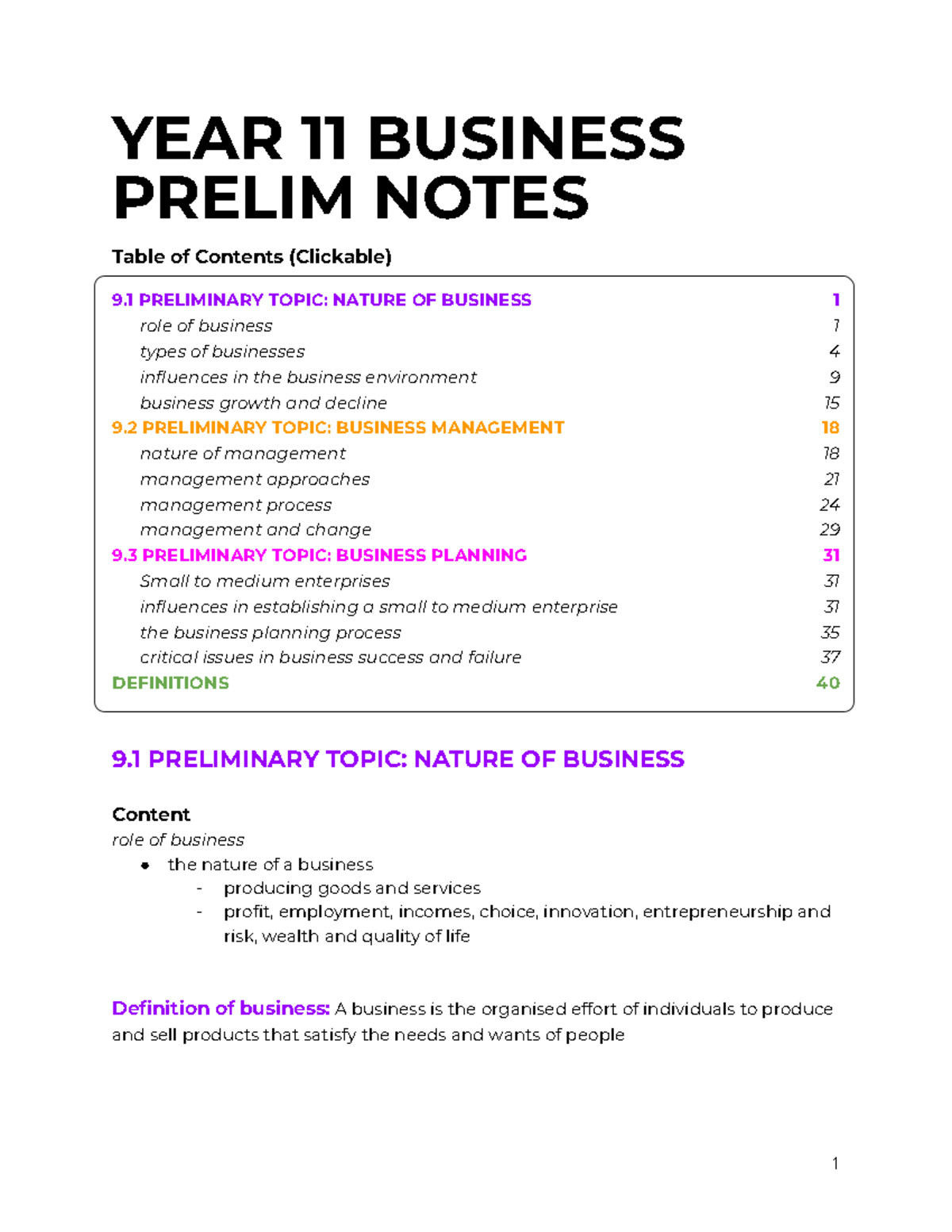 Business Studies - Complete overview year 12 syllabus - YEAR 11 ...