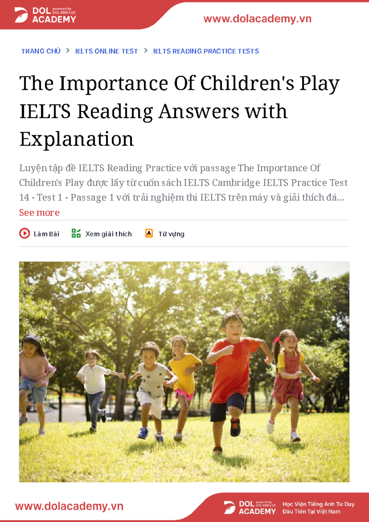 TRANG CHỦ IELTS ONLINE TEST: The Importance of Children's Play Reading ...