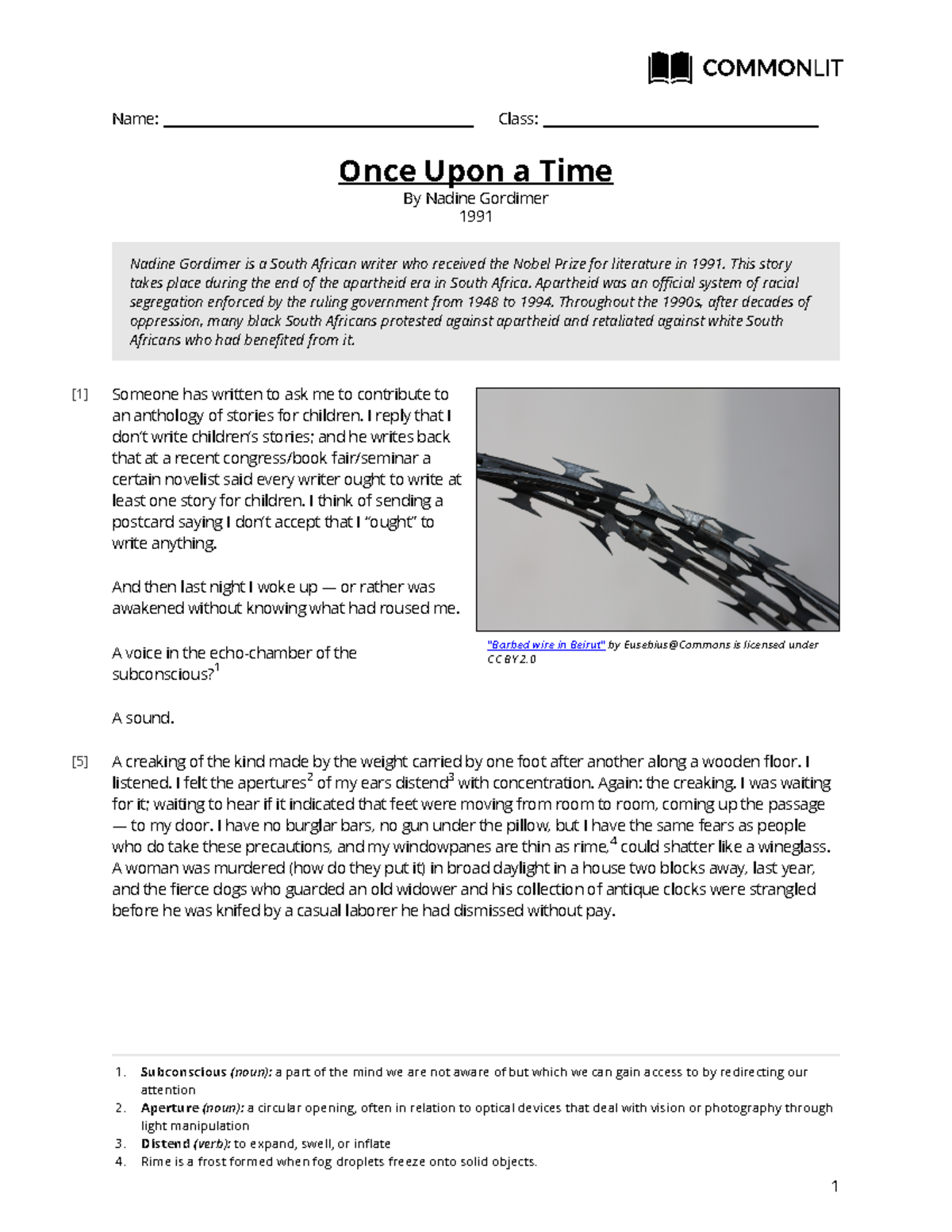 Analysis of "Once Upon a Time" by Nadine Gordimer (ENG 101) - Studocu